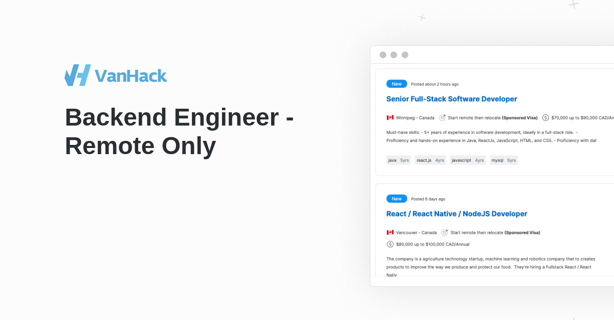 Backend Engineer - Remote Only - VanHack